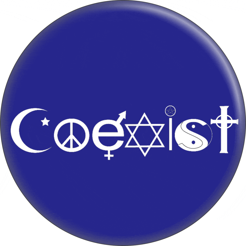 Pin-on Button - 1.25 Inch - "Coexist" - Religious Symbols – Hi-Voltage ...
